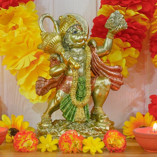 Hindu God Flying Hanuman Statue - India Idol Murti Pooja Sculpture Home ...