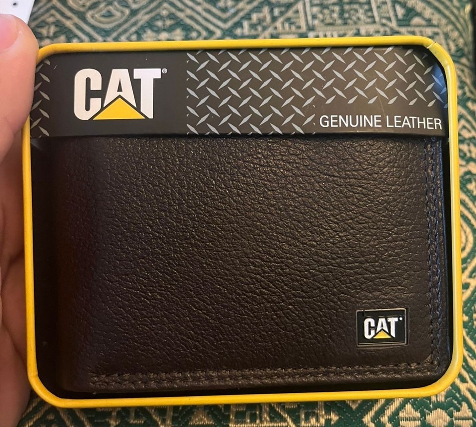 CAT caterpillar men’s brown leather trifold wallet with RFID protection ...