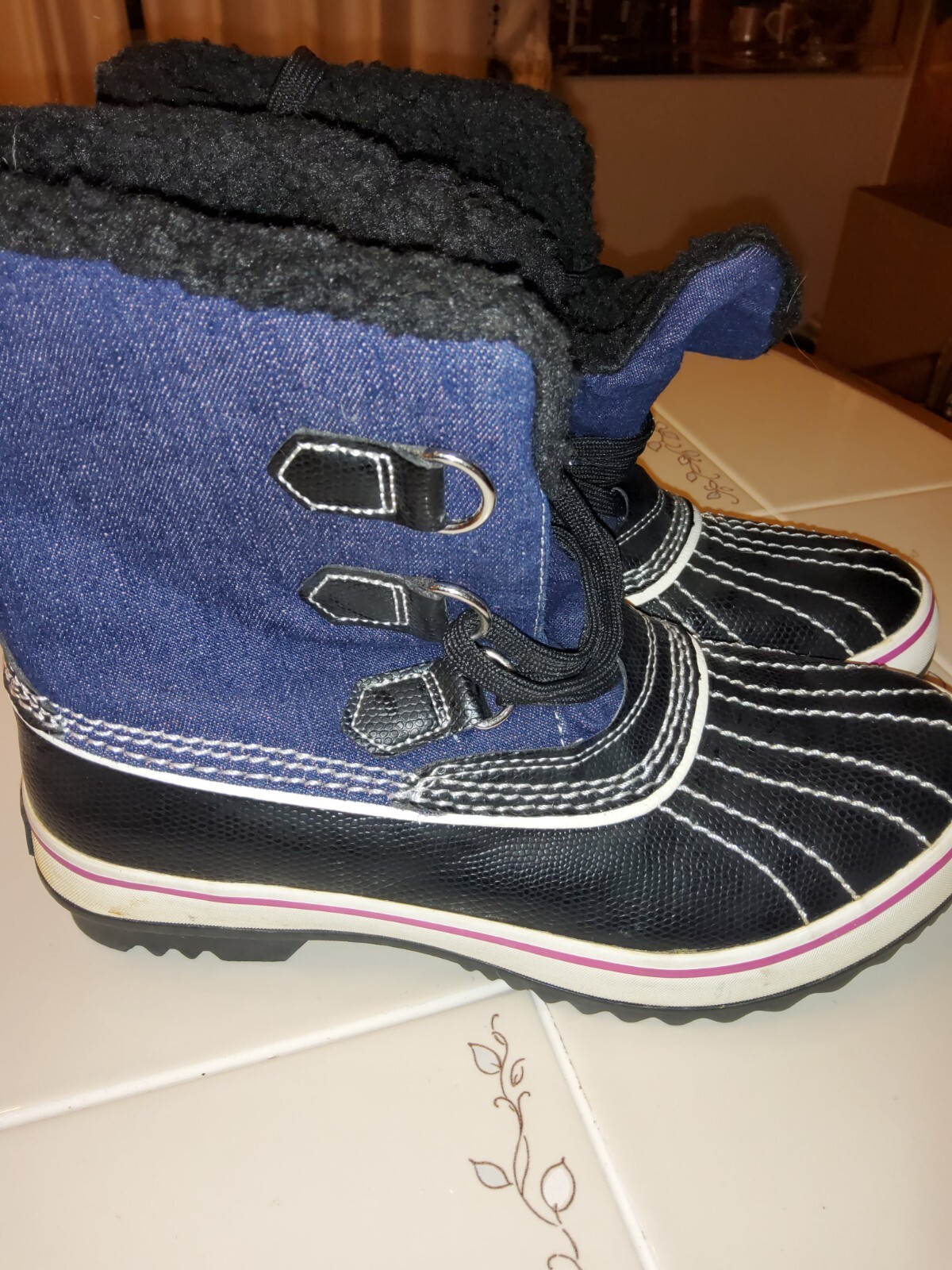 Skechers Womens Duck Boots Faux Fur Lined 47410 Blue Demin | eBay