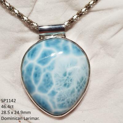 Natural Larimar Stone Pendant Dominican Locket Sterl Silver Solid ...