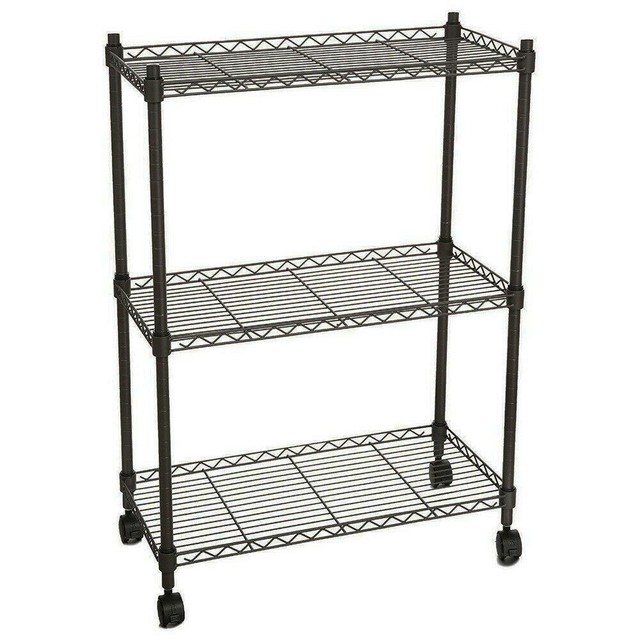Heavy Duty 3 Tier Wire Shelving Rack Cart Unit w/Rolling Shelf Wheels ...