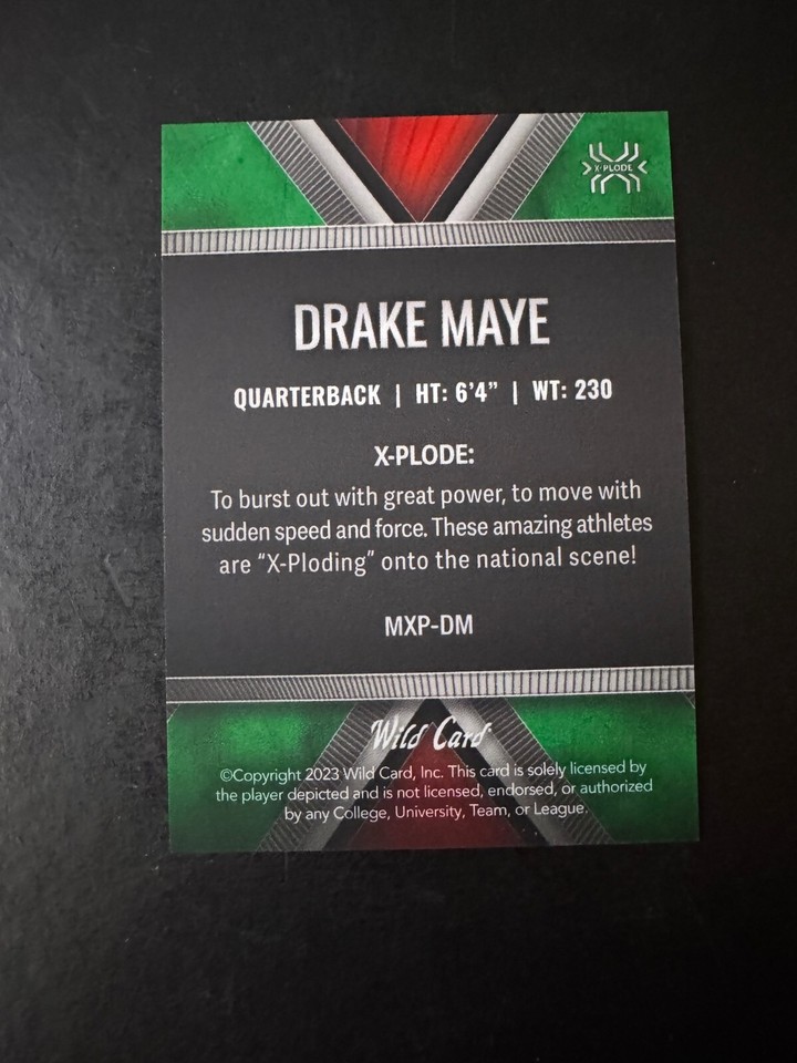 2023 Wild Card Matte Drake Maye RC Chase X-Plode Patriots Rookie #d 9/ ...