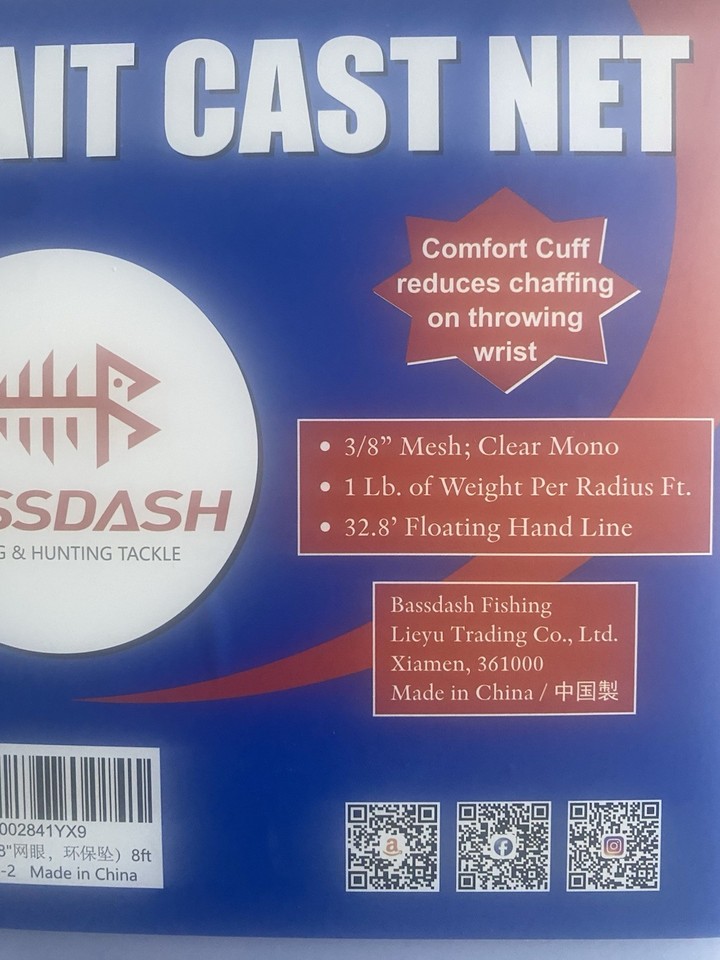 BASSDASH Bait Cast Net 3/8-Inch Mesh 4ft 6ft 8ft Radius, 1-Pound Per ...