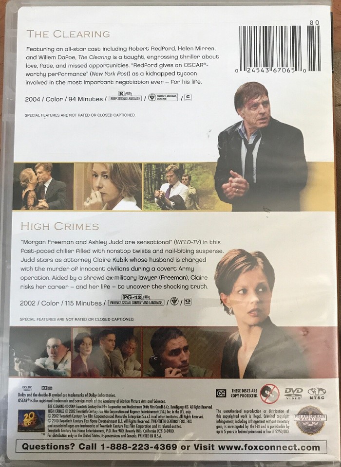 The Clearing/High Crimes (DVD, 2010) - Morgan Freeman and Robert ...