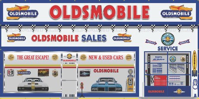 OLDSMOBILE DEALERSHIP SALES SERVICE SCENE WALL MURAL SIGN BANNER GARAGE ...