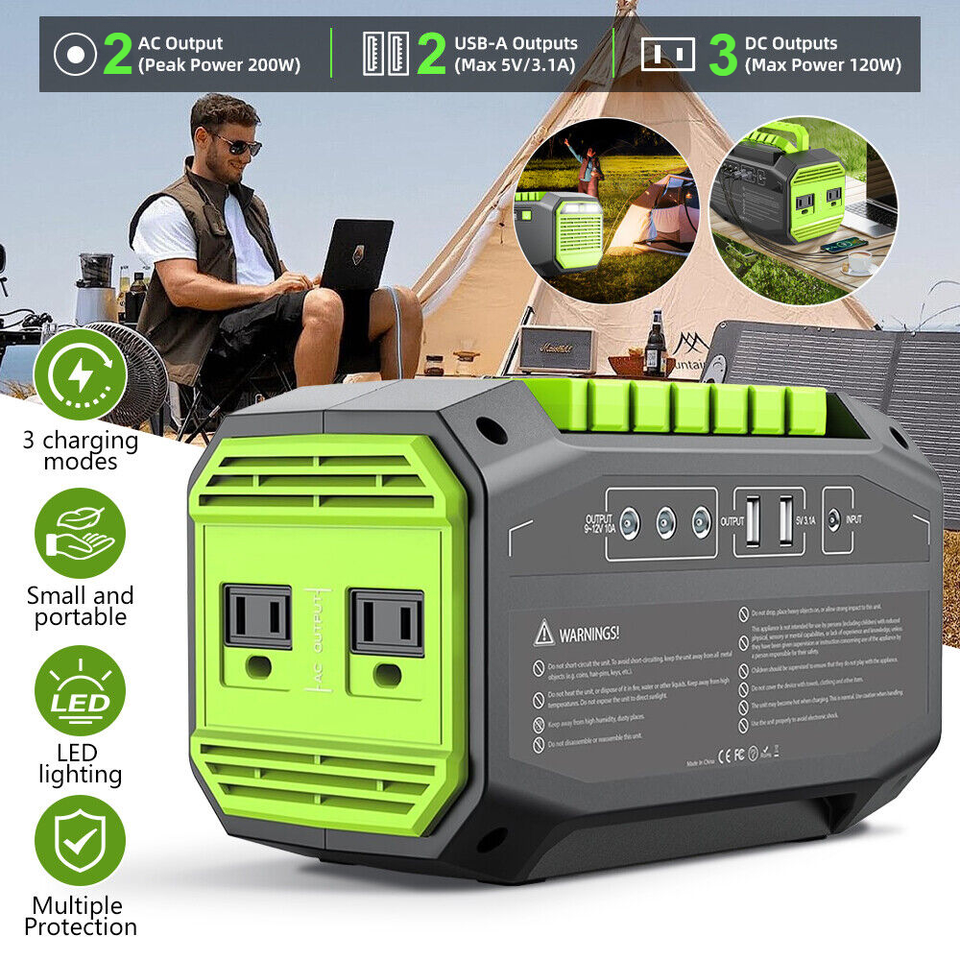 Portable 200W Power Station Generator AC Outlet Power Bank Charger w ...