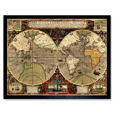 Map Antique Hemisphere Globe World 12X16 Inch Framed Art Print | eBay.de