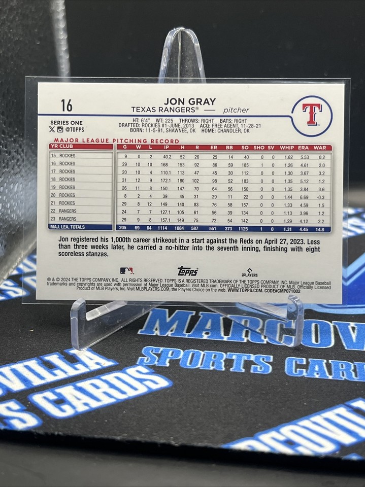 Jon Gray 2024 Topps #16 Texas Rangers | eBay