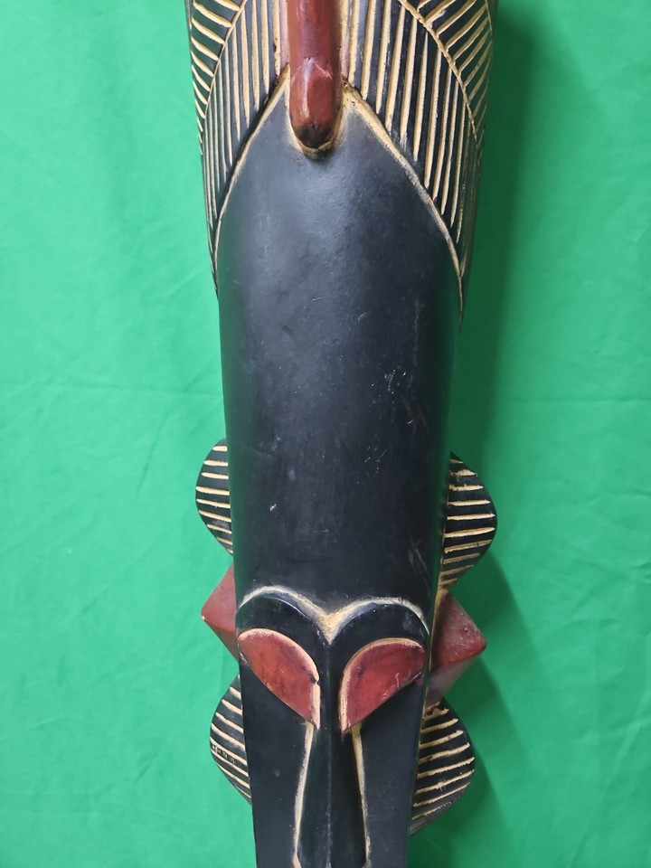 33" Tall Hand-Carved Wooden African Tribal Mask Statue Wall Display ...