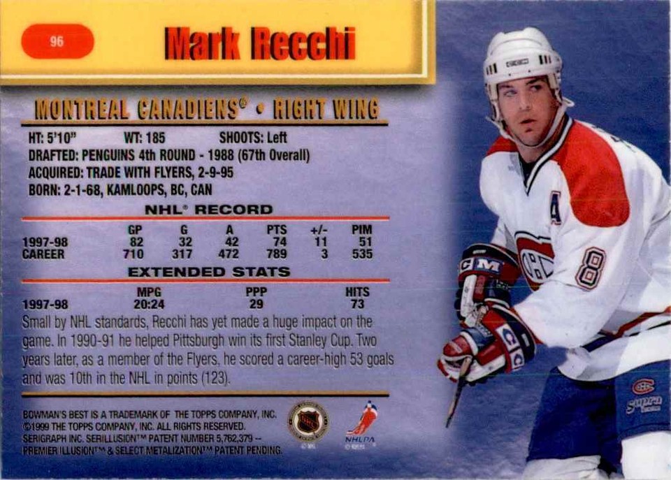 1998-99 BOWMAN'S BEST MARK RECCHI MONTREAL CANADIENS #96 | eBay