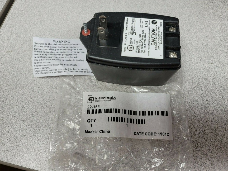 UTC Interlogix GE Security Caddx 22-166 MGT1640 16.5VAC 40VA Plug in Transformer | eBay
