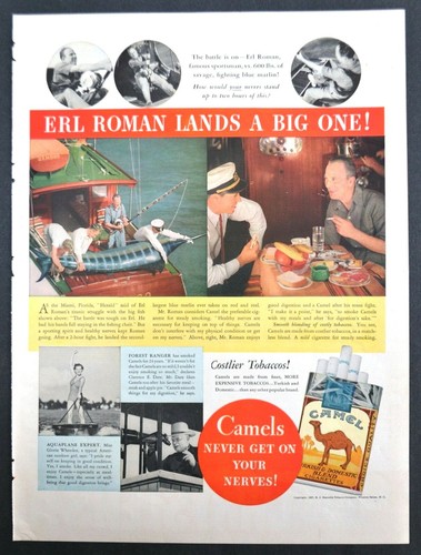 1937 blue marlin fishing boat Erl Roman photo Camel cigarettes vintage ...
