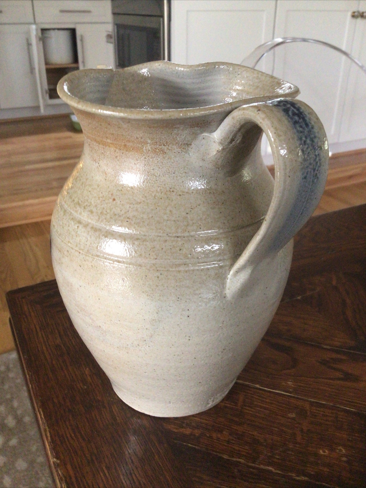 Vintage STANGL Stoneware Pitcher Salt Glaze Cobalt Flower * Sample Clay ...