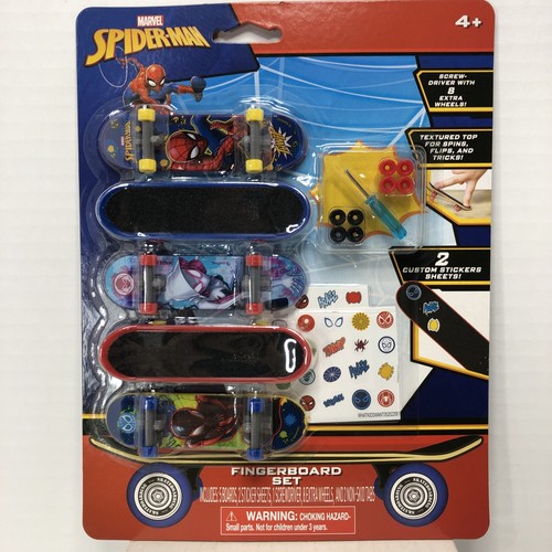 Spider-Man Fingerboard Set 5 Boards Extra Wheels Tool & Stickers Marvel ...