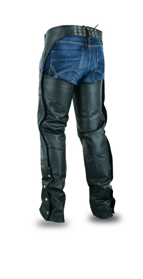Unisex Black Cow Hide Genuine Leather Chaps Motorcycle Biker Leather ...