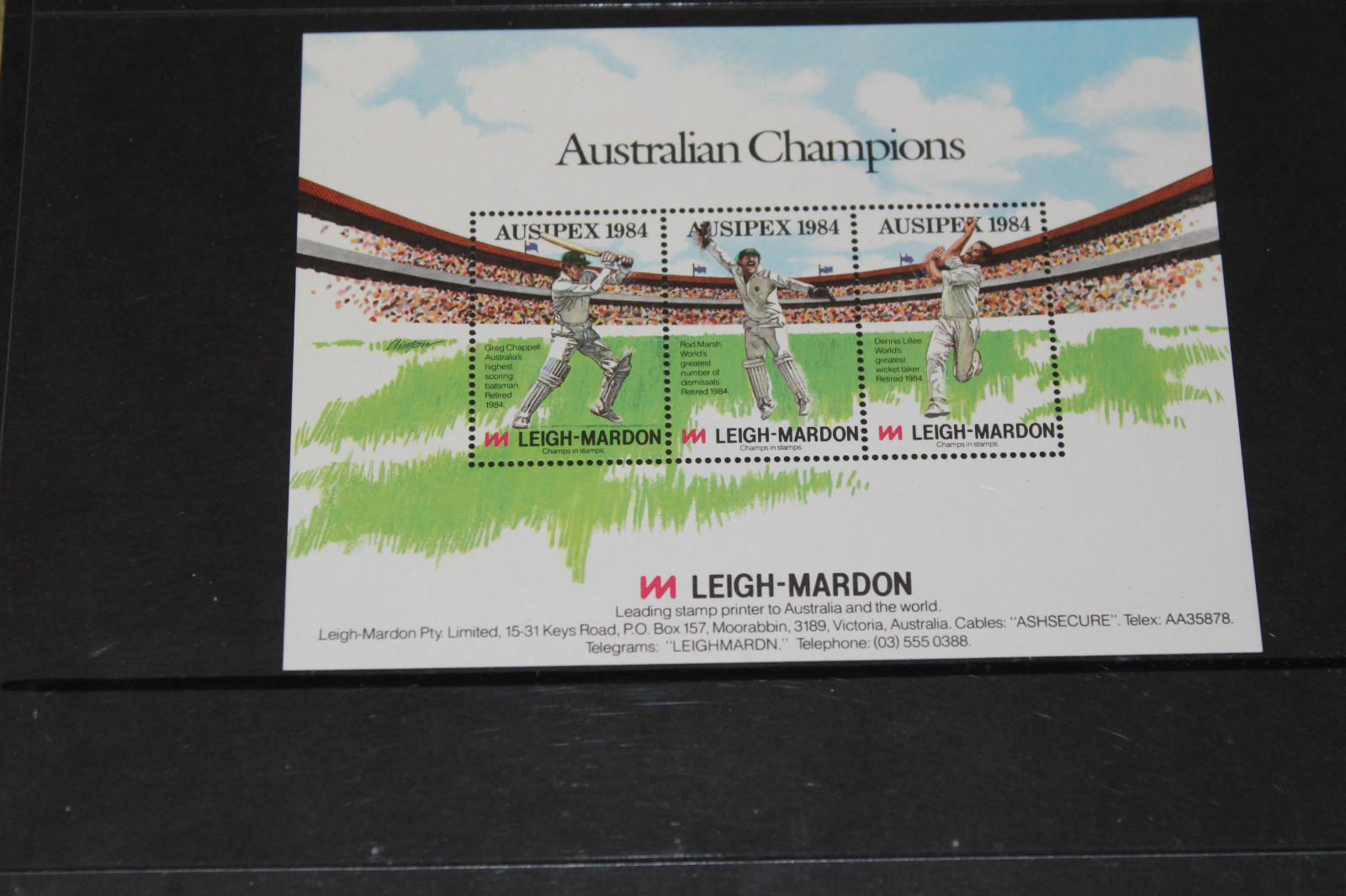 AUST 1984 LEIGH MARDON AUSIPEX CRICKET SOUVENIR M/SHEET,VERY FINE M/N/H ...