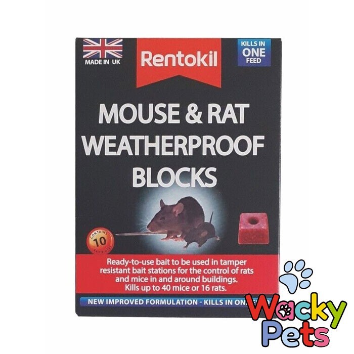 RENTOKIL RAT & MOUSE POISON Weatherproof Blocks x 10 KILLS IN 1 FEED ...