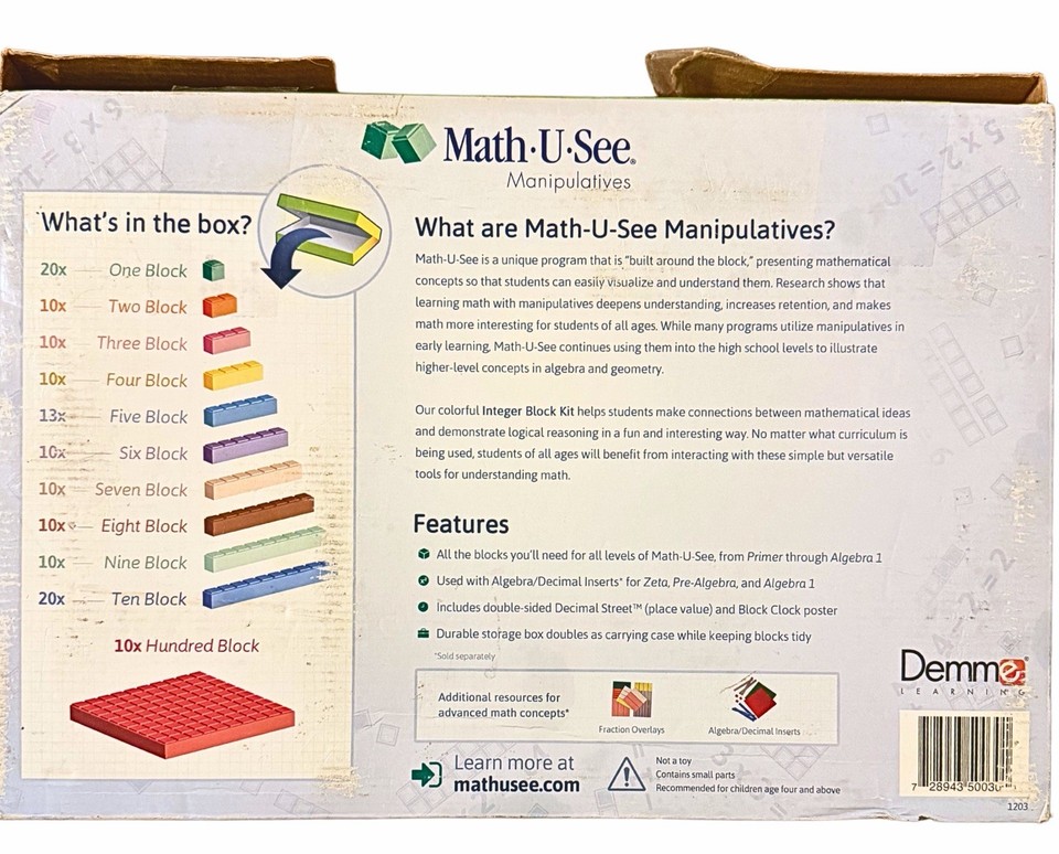 Math U See Manipulatives Integer Block Kit Homeschool Math Classroom | eBay