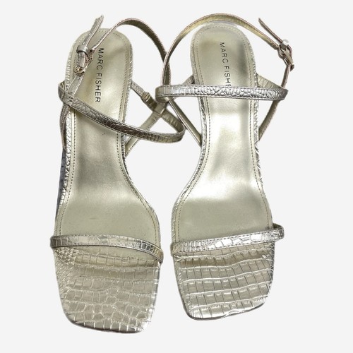Marc Fisher Padre High Heel Sandals gold strappy alligator square toe ...