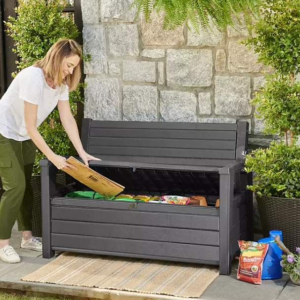 Keter Weatherproof Outdoor Patio Deck Box Bench 2 Seat 60 Gallon ...