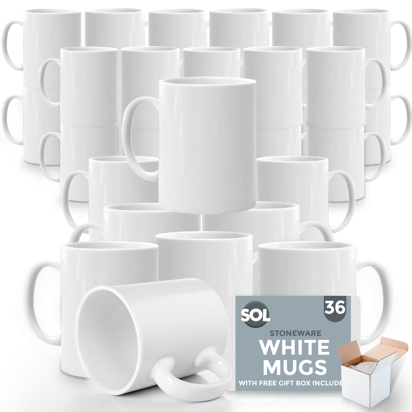 12-36pk Plain WHITE Mugs 11oz Large Coffee Tea Set of Blank Bulk Cups ...
