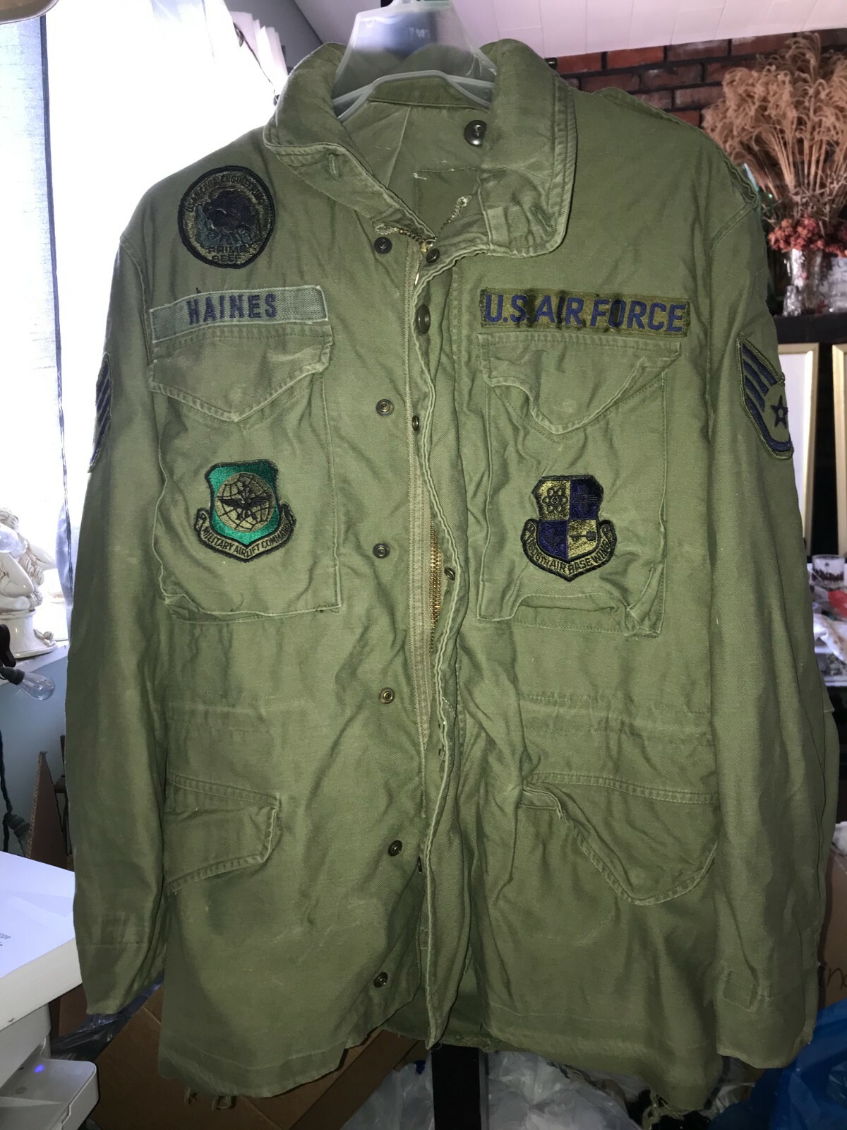 Vintage MILITARY Airlift Command USAF OD GREEN JACKET PATCH Distress ...