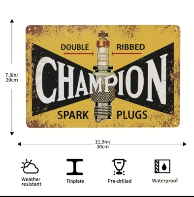 Yellow Double Ribbed Champion Spark Plugs Sign 8"x12" Buy More & Save ...