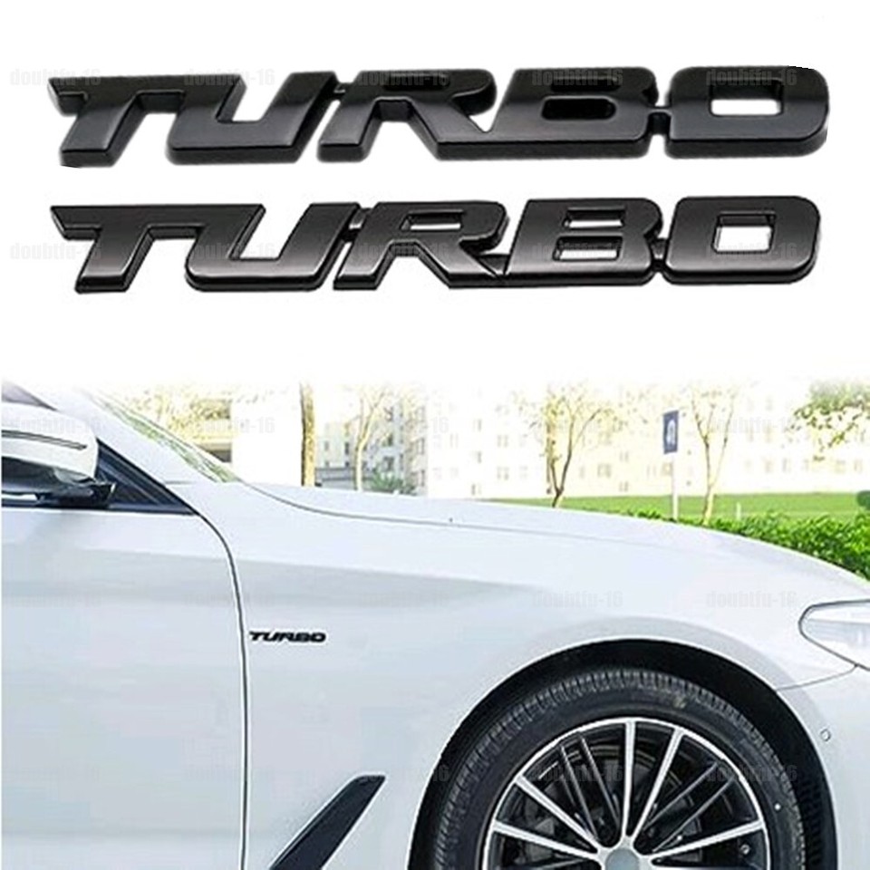2pcs 3D Black TURBO Word Letter Stickers Metal Emblem Badge For Car 9 ...