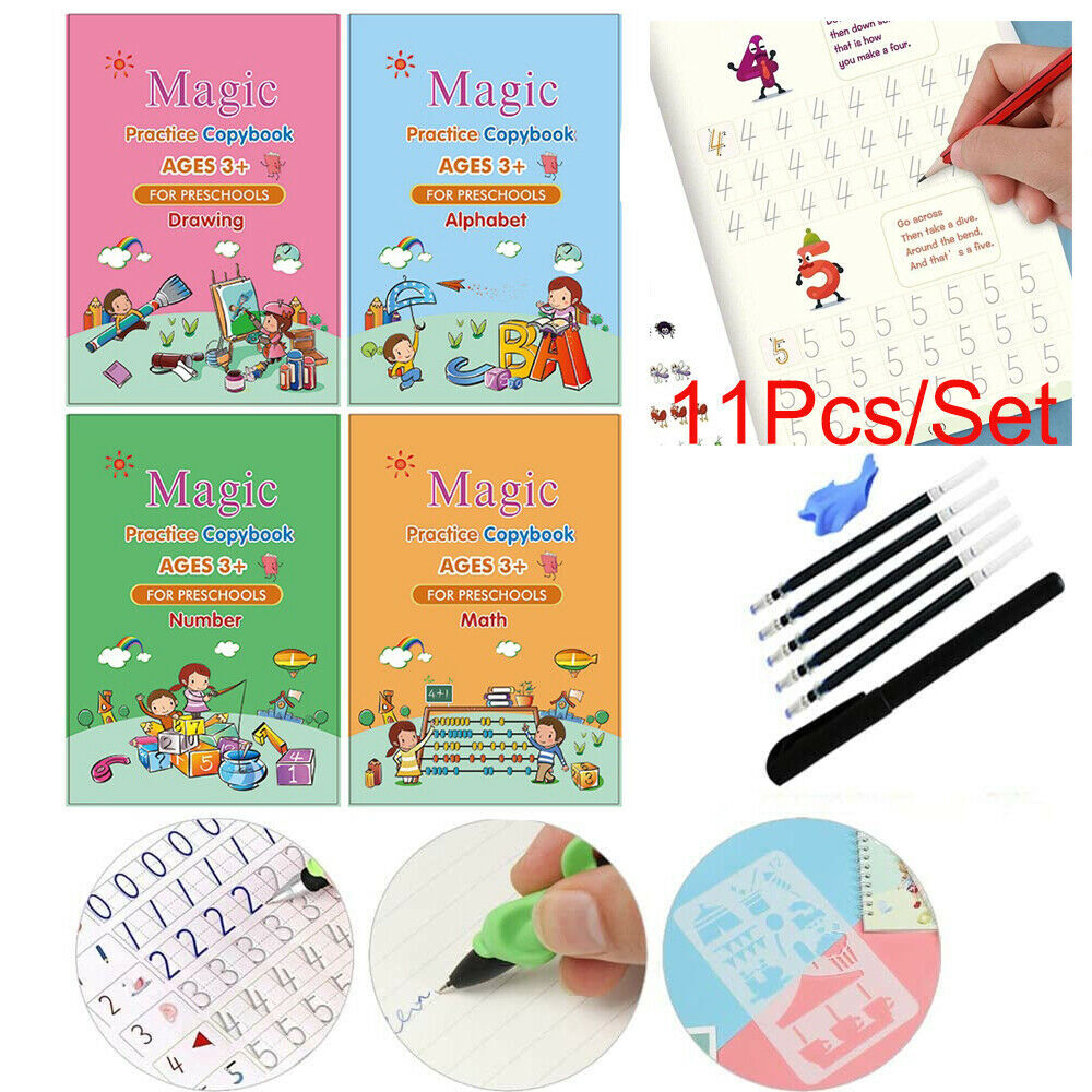 11Pcs Magic Practice Copybook Set Reusable English Number Calligraphy ...