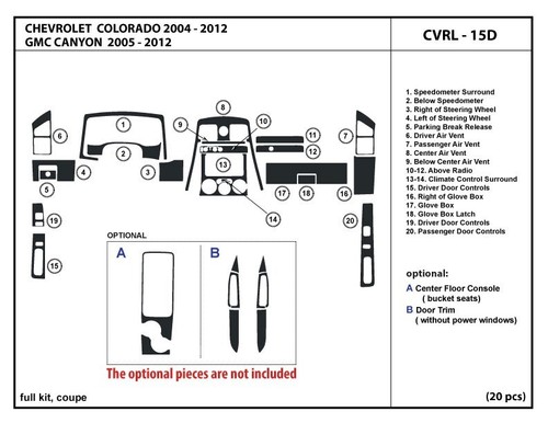Dash Trim Kit for Chevrolet Colorado 2004-2012 / GMC Canyon 2005-2012 ...