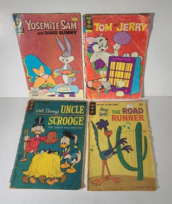 SET OF 4 GOLD KEY COMICS USED TOM & JERRY UNCLE SCROOGE YOSEMITE SAM ...
