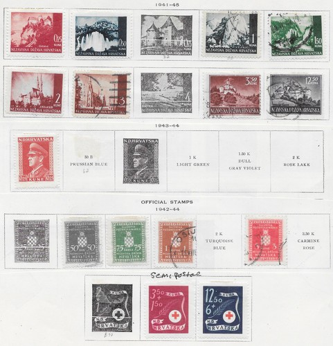 15 Croatia Stamps w/Back of Book from Quality Old Antique Album 1941 ...