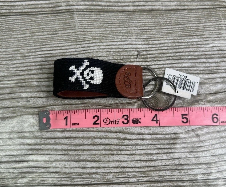 Smathers & Branson Needlepoint Leather Black Jolly Roger Skull Key Fob ...