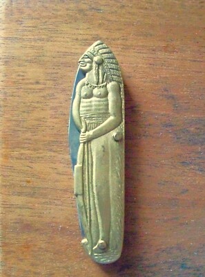 NOVELTY KNIFE CO. BRASS NATIVE AMERICAN INDIAN CHIEF FOLDING POCKET ...