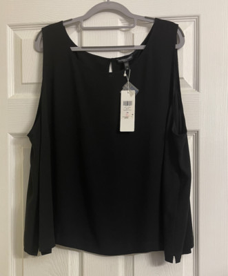 NWT $ 198 Eileen Fisher Black Silk Georgette Crepe Round Neck Shell 3X ...