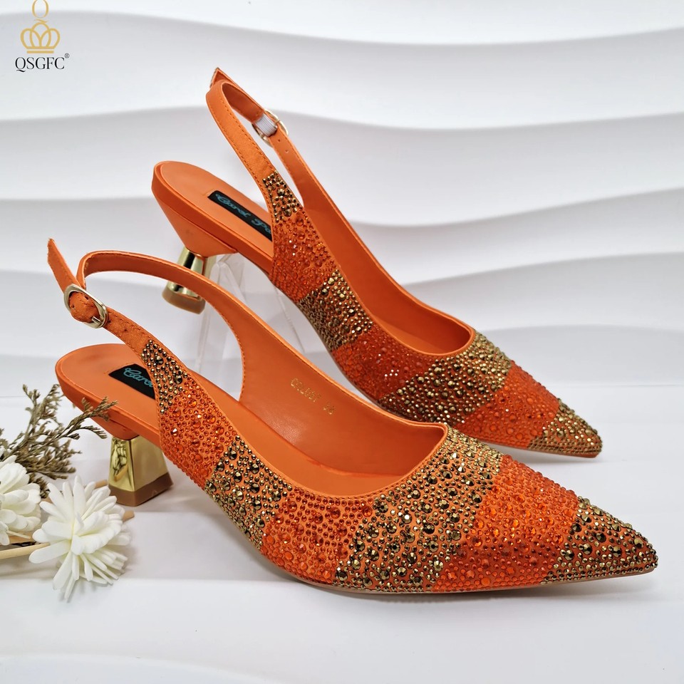 2025 Elegant Heel Shoes and Bag Sets Hollow Rhinestones Wedges Shoe ...