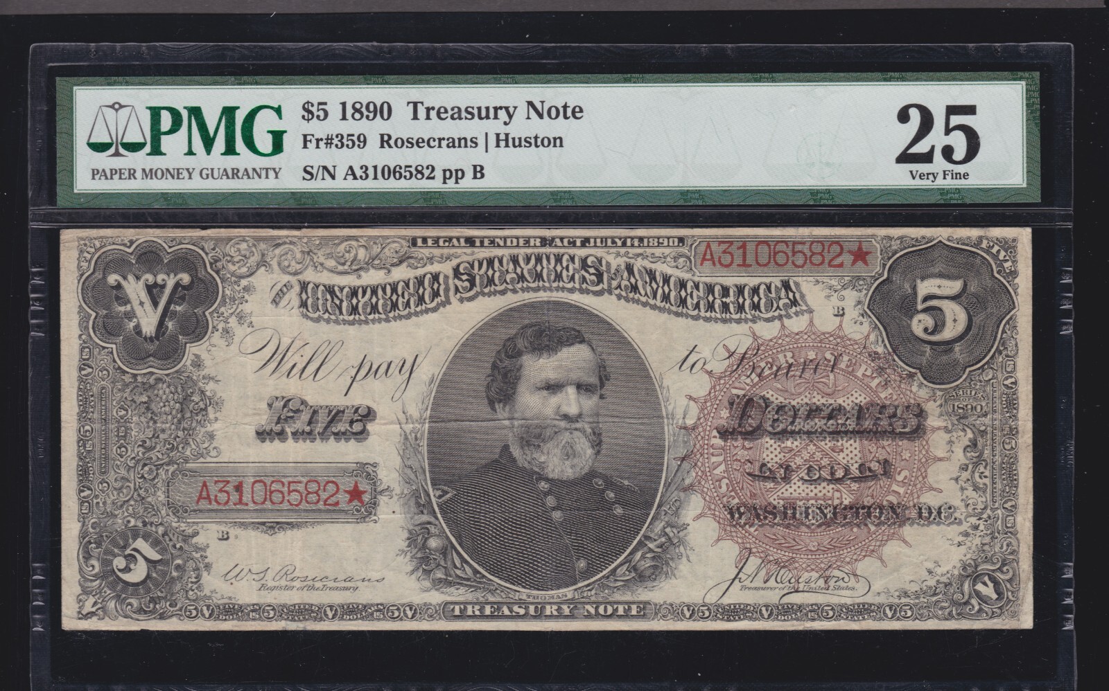US 1890 $5 Treasury Note Ornate Back Note FR 359 PMG 25 VF (582) | eBay