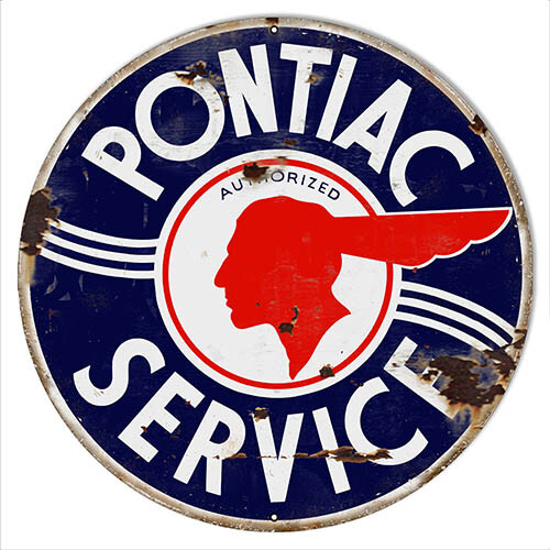 PONTIAC SERVICE Vintage Metal Sign 14 & 18 Round | eBay