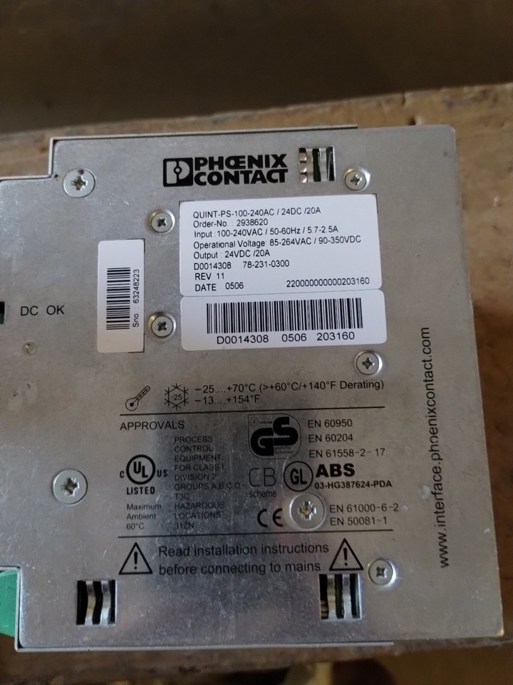 Phoenix Contact Quint PS-100-240AC/24DC/20A 2938620 Power Supply | eBay