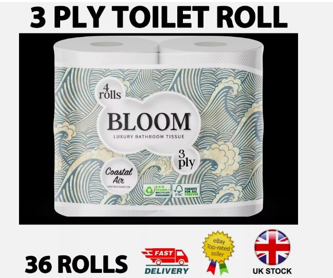 36 Toilet Rolls 3ply Quilted Embossed Luxury White Toilet Tissue Soft ...