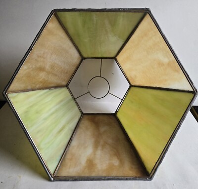 Vintage MCM Leaded Slag Stained Glass GREEN/YELLOW colors Shade Hexagon ...