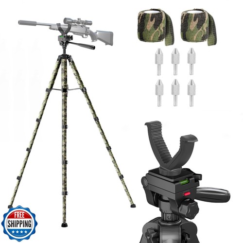 74” Rifle Shooting Tripod, Hunting Rest V Yoke Rifle Rest with 6 Ground ...