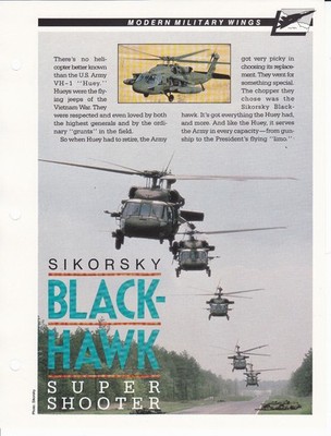 Sikorsky UH-60 Black Hawk Military Helicopter Spec Sheet Fact Card | eBay