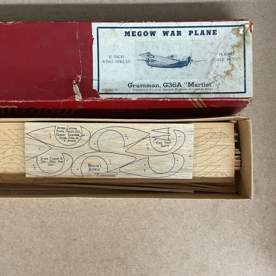 Vintage Megow War Plane Grumman G36A Martlet Kit No. X7 Wooden Model ...