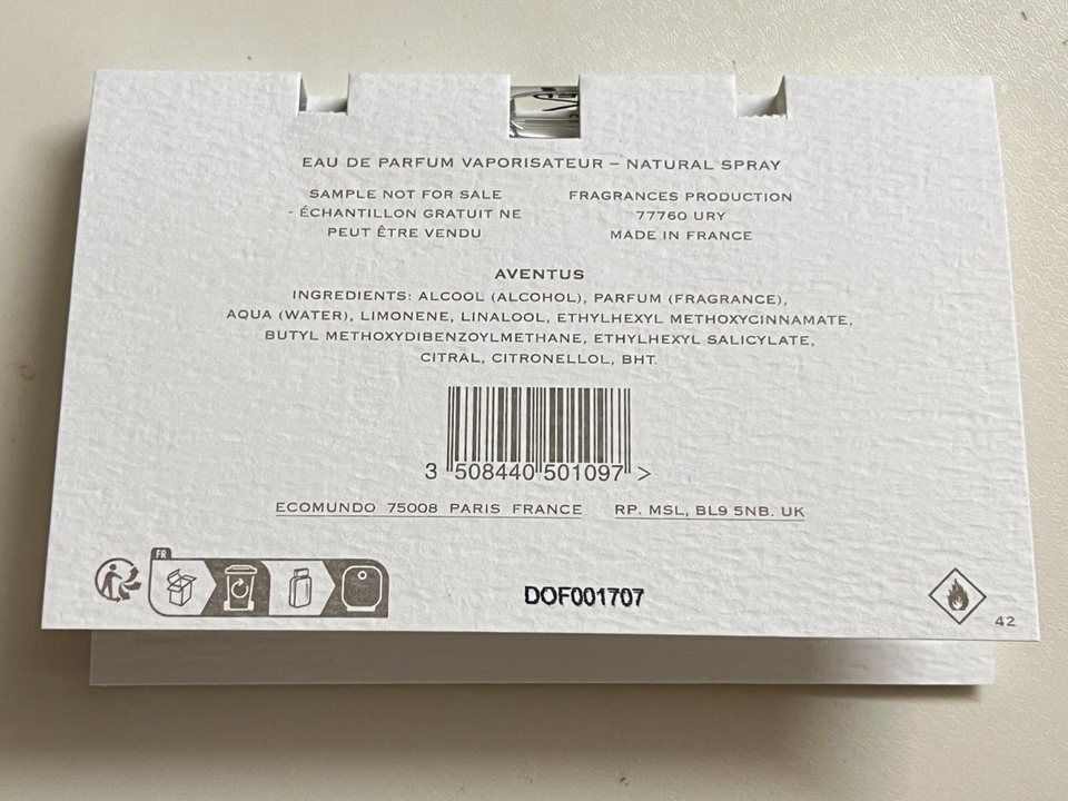 Creed Aventus Men Eau De Parfum Vial Spray Sample Size On Card NEW | eBay
