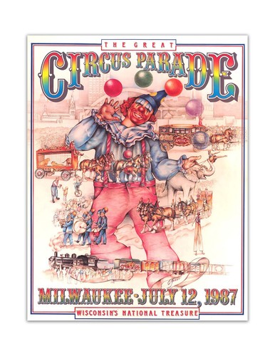 CIRCUS PARADE Clown 1987 Milwaukee Vintage Style Poster 22x17" | eBay