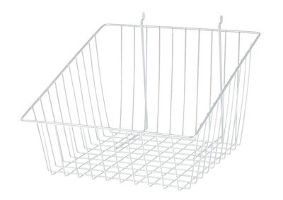 Lot of 6 Wire Slant Baskets White Grid Slatwall or Wiregrid 12" x 12 x ...