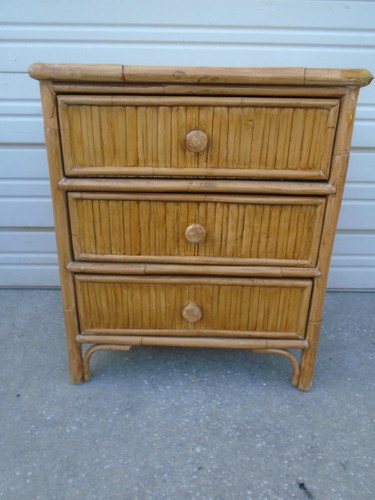 Split Bamboo Nightstand Bed Table 3 Drawers West Indies Regency Rattan Tropical | eBay