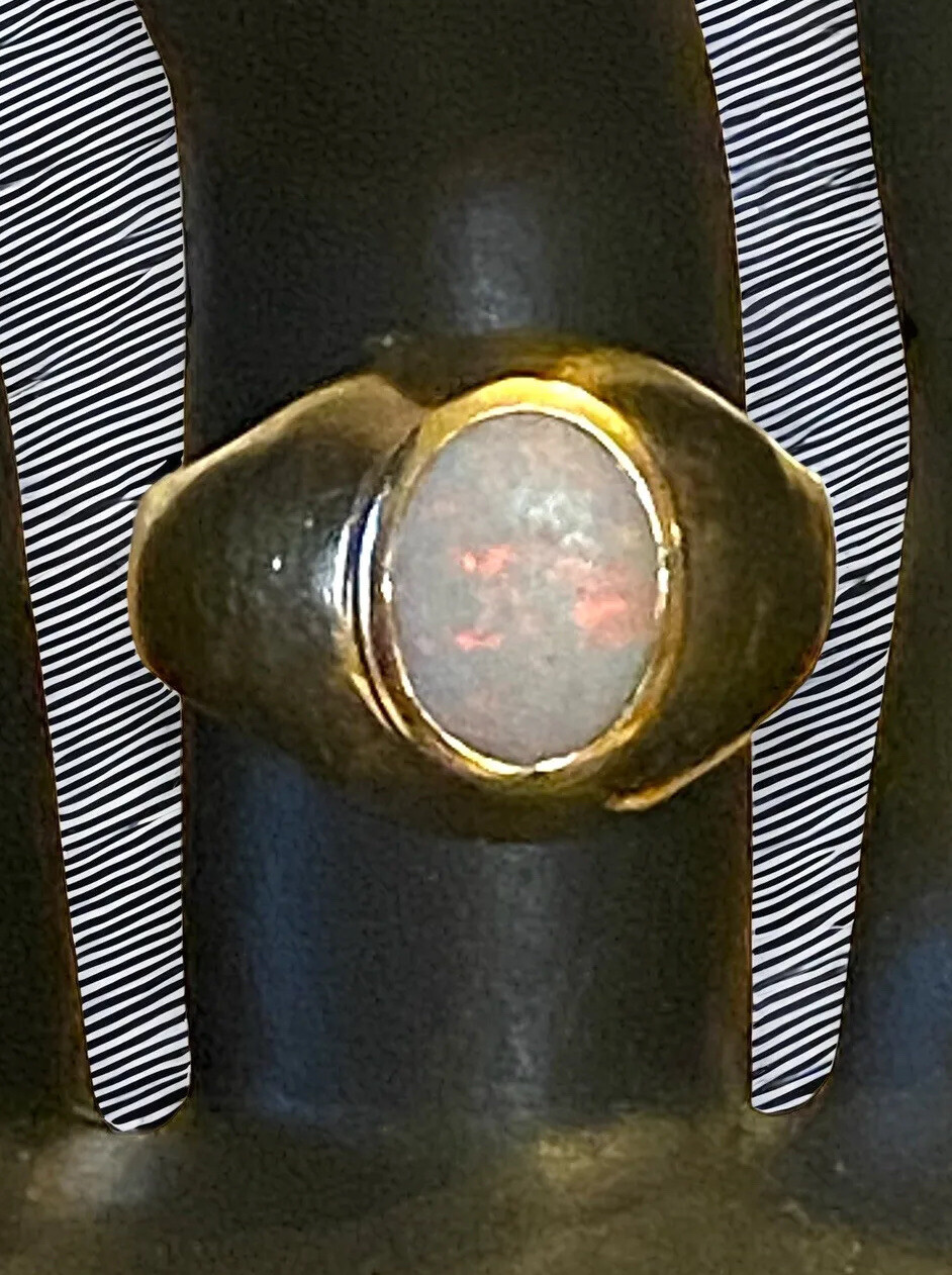 BEAUTIFUL Vintage 18k Yellow Gold Opal Signet Band Ring Size 6.75! | eBay