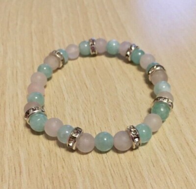 Genuine Gemstone Rose Quartz and Cyan Angelite natural beaded bracelet ...